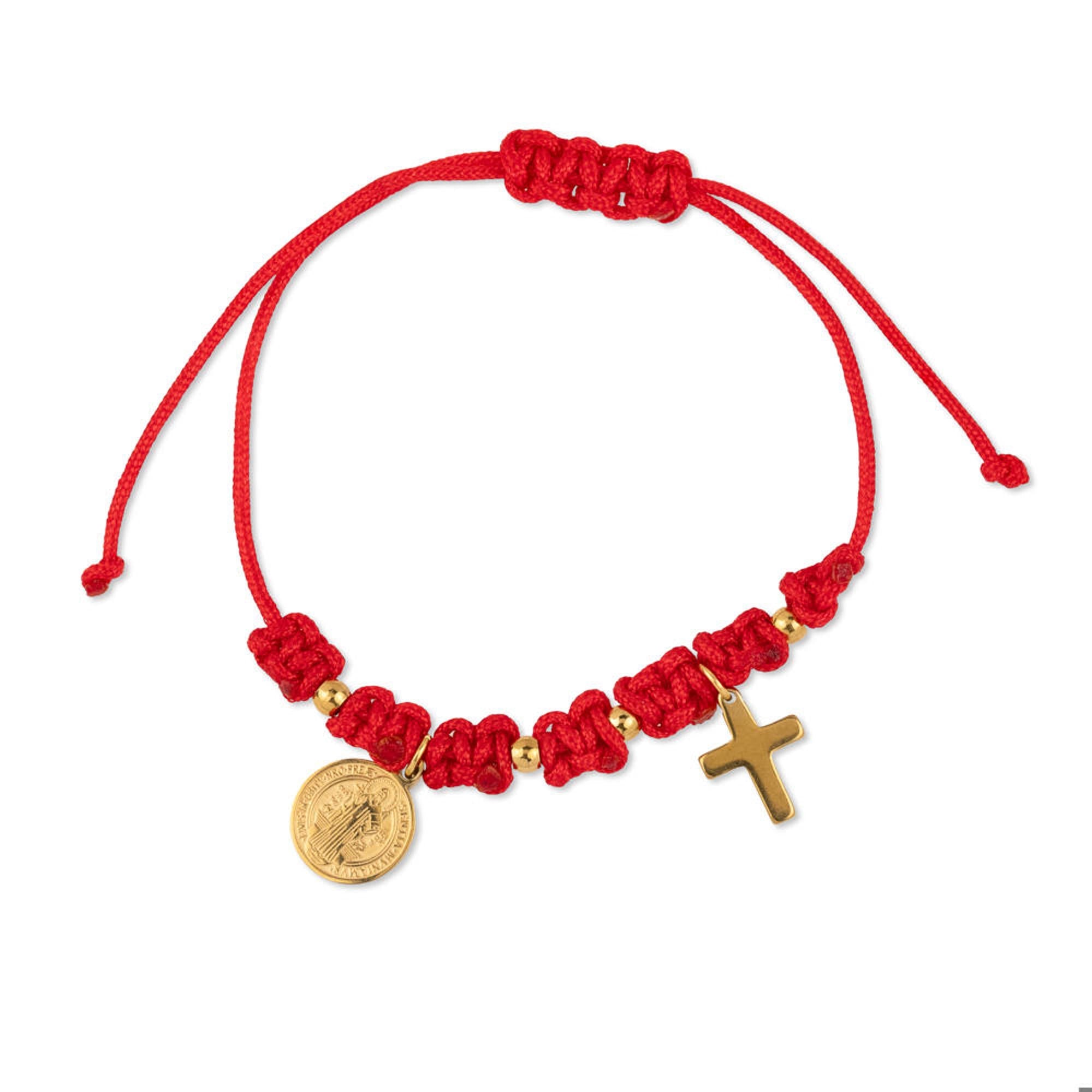 Pulsera hilo ajustable rojo con Cruz y Medalla de San Benito 6mm – Colore