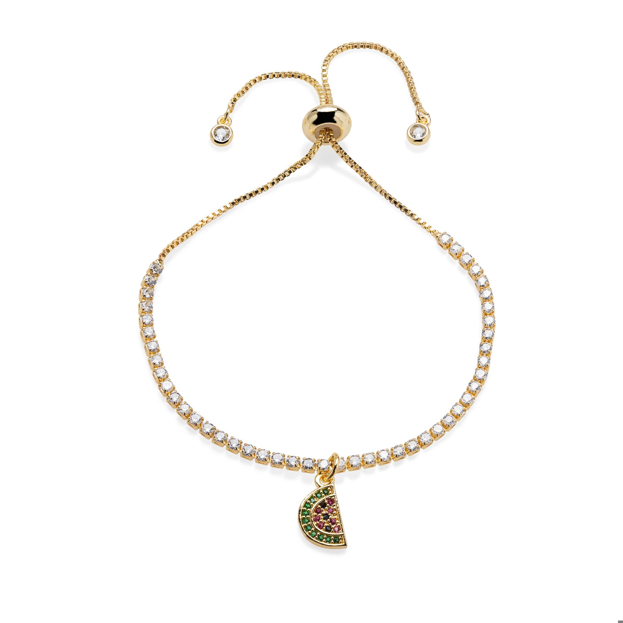 Pulsera de tenis ajustable con circonias y dije de sandia 24cm – Colore